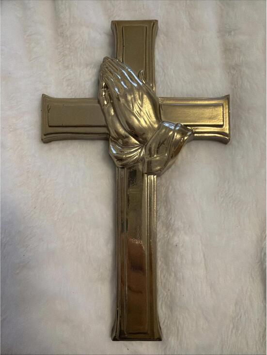Other | Vintage Mcm Praying Hands Gold Cross Wall Hanging 3265 Burwood ...